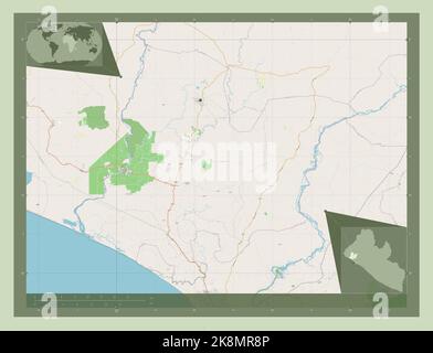 Bomi, county of Liberia. Open Street Map. Locations of major cities of ...
