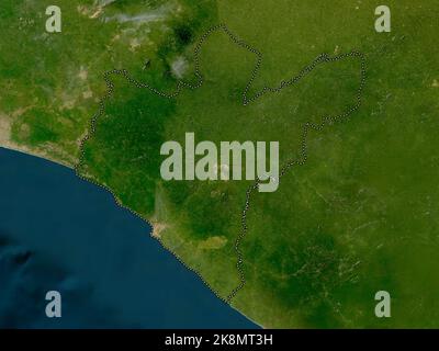 Grand Bassa, county of Liberia. Low resolution satellite map. Locations ...