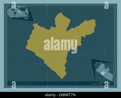 Grand Bassa, county of Liberia. Solid color shape. Locations of major ...