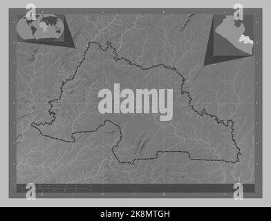 Grand Gedeh, county of Liberia. Grayscale elevation map with lakes and ...