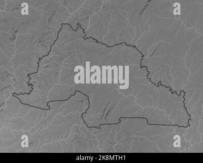 Grand Gedeh, county of Liberia. Grayscale elevation map with lakes and ...