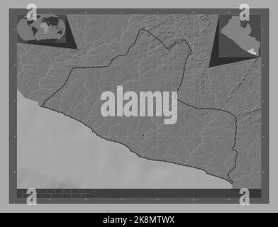 Grand Kru, county of Liberia. Bilevel elevation map with lakes and ...
