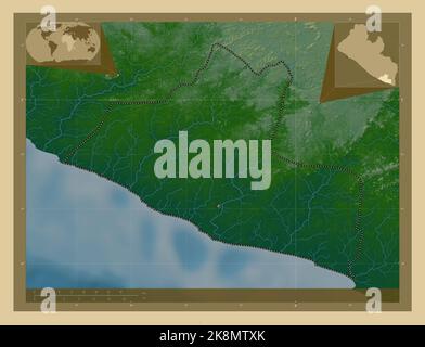 Grand Kru, county of Liberia. Colored elevation map with lakes and ...