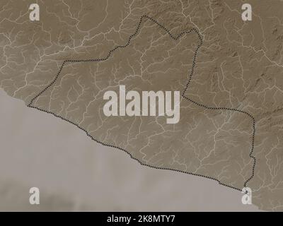 Grand Kru, county of Liberia. Colored elevation map with lakes and ...