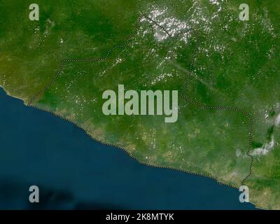 Grand Kru, county of Liberia. Low resolution satellite map. Locations ...