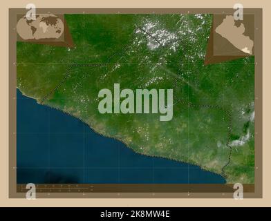 Grand Kru, county of Liberia. Low resolution satellite map. Locations ...