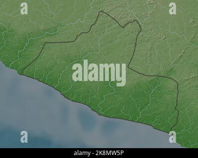 Grand Kru, county of Liberia. Colored elevation map with lakes and ...