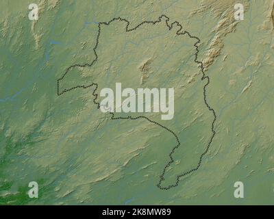 Lofa, county of Liberia. Colored elevation map with lakes and rivers ...