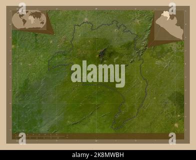 Lofa, county of Liberia. Low resolution satellite map. Locations and ...