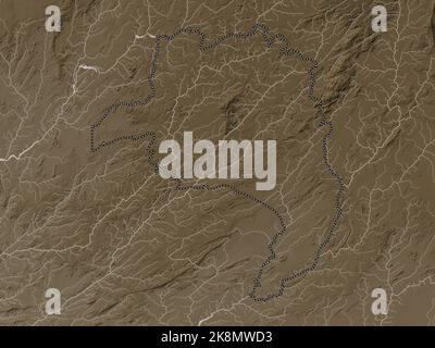 Lofa, county of Liberia. Colored elevation map with lakes and rivers ...