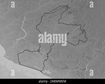 Margibi, county of Liberia. Grayscale elevation map with lakes and ...