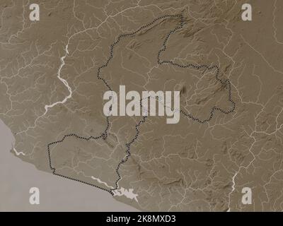 Margibi, county of Liberia. Colored elevation map with lakes and rivers ...