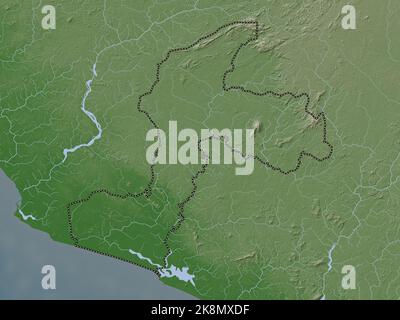 Margibi, county of Liberia. Colored elevation map with lakes and rivers ...