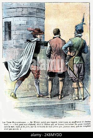 The Three Musketeers' (French: Les Trois Mousquetaires). Engraving 19th ...