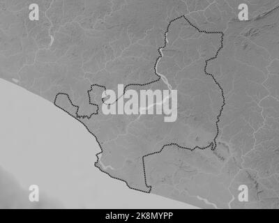 Montserrado, county of Liberia. Grayscale elevation map with lakes and ...