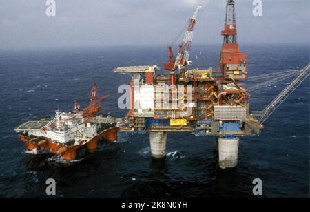 North Sea, Oil production with platforms. Aerial view. Brent Oil Field ...