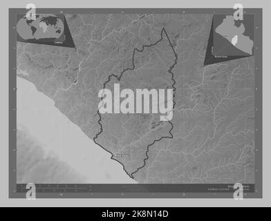 River Cess, county of Liberia. Grayscale elevation map with lakes and ...