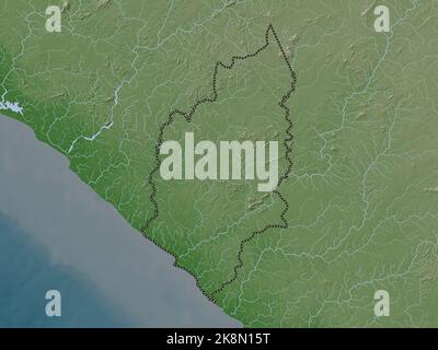 River Cess, county of Liberia. Colored elevation map with lakes and ...