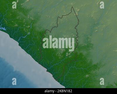 River Cess, county of Liberia. Colored elevation map with lakes and ...