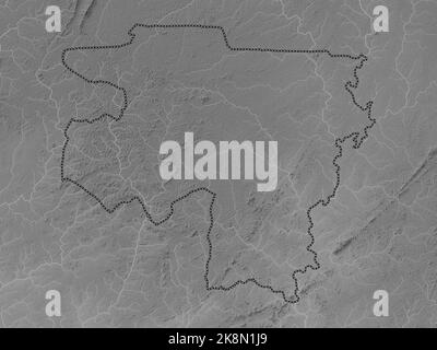 River Gee, county of Liberia. Grayscale elevation map with lakes and ...