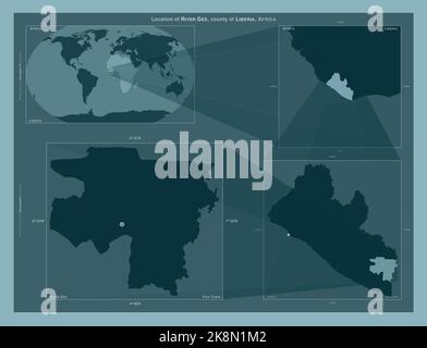 River Gee, county of Liberia. Solid color shape. Locations and names of ...