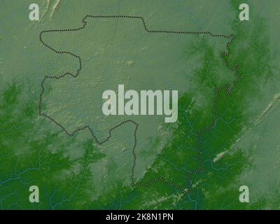 River Gee, county of Liberia. Elevation map colored in sepia tones with ...