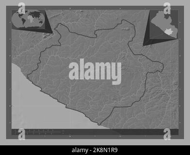Sinoe, county of Liberia. Elevation map colored in sepia tones with ...