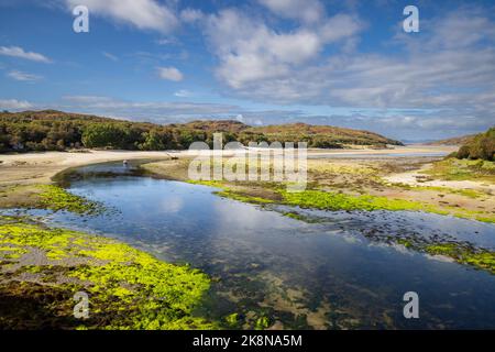The River Morar flowing into Morar Bay on the Scottish mainland Stock ...