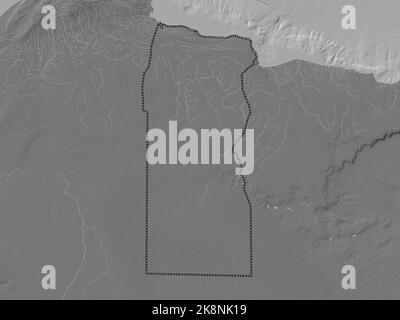 Al Butnan, district of Libya. Elevation map colored in sepia tones with ...