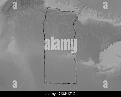 Al Butnan, district of Libya. Elevation map colored in sepia tones with ...