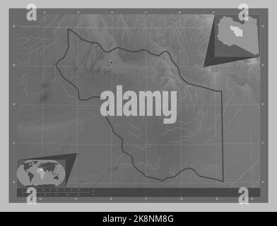 Al Jufrah, district of Libya. Grayscale elevation map with lakes and ...