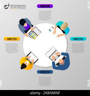 Business meeting cartoon top view concept with table and people vector ...
