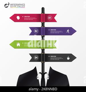 Infographic template of multidirectional pointers on a signpost. Vector ...
