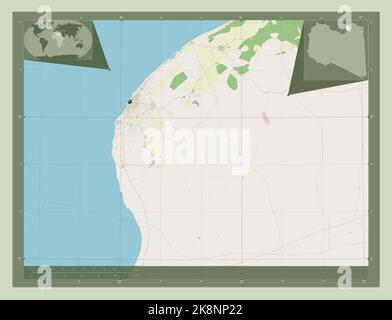 Benghazi, district of Libya. Open Street Map. Locations and names of ...