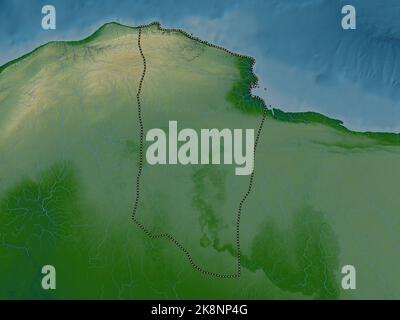 Darnah, district of Libya. Colored elevation map with lakes and rivers ...
