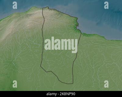 Darnah, district of Libya. Colored elevation map with lakes and rivers ...