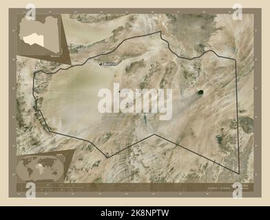 Murzuq, district of Libya. High resolution satellite map. Locations of ...