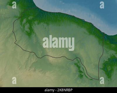 Surt, district of Libya. Colored elevation map with lakes and rivers ...