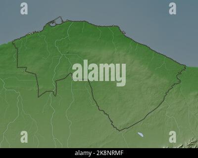 Tripoli, district of Libya. Colored elevation map with lakes and rivers ...