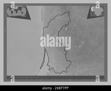 Klaipedos, county of Lithuania. Grayscale elevation map with lakes and ...