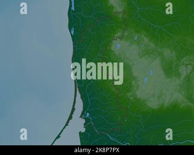 Klaipedos, county of Lithuania. Colored elevation map with lakes and ...