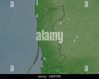 Klaipedos, county of Lithuania. Colored elevation map with lakes and ...