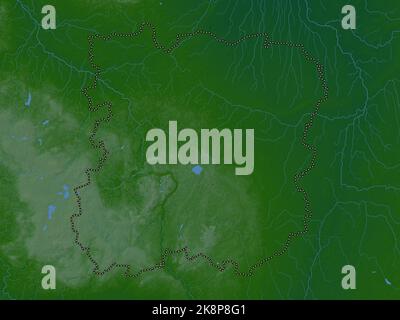 Siauliai, county of Lithuania. Colored elevation map with lakes and ...