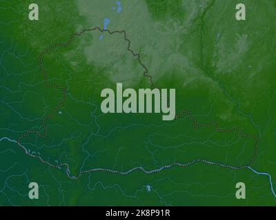 Taurages, county of Lithuania. Colored elevation map with lakes and ...