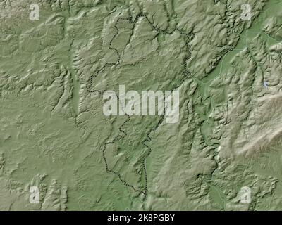 Grevenmacher, district of Luxembourg. Elevation map colored in wiki style with lakes and rivers ...
