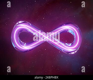 An infinity symbol made up of glass square tubing on cosmic space ...
