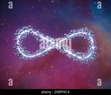 An infinity symbol made up of glass square tubing on cosmic space ...