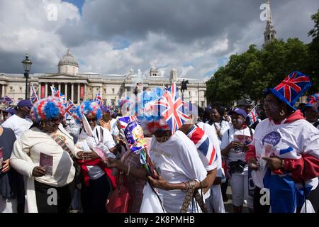 Revellers with Union flags gather in Trafalgar Square, central London, on the first day of the ...