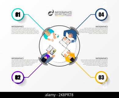 Business meeting cartoon top view concept with table and people vector ...