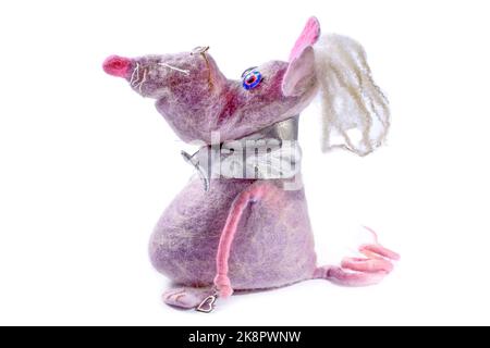 Rat - soft toy made of felted wool on a white background Stock Photo ...